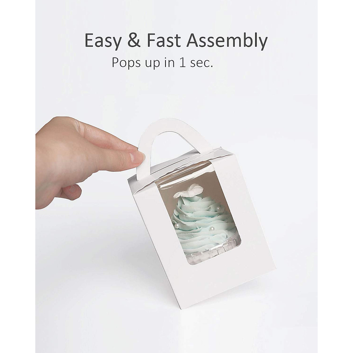 Cupcake Boxes Individual 60pcs Cupcake Holders Disposable White Single Cupcake Boxes with Window 3.6*3.6*4.3inch Cupcake Containers Qiqee