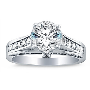 Size 10 - Solid 14k White Gold Round Brilliant Cut Solitaire with Round Side Stones CZ Cubic Zirconia Engagement Ring 1.5ct.