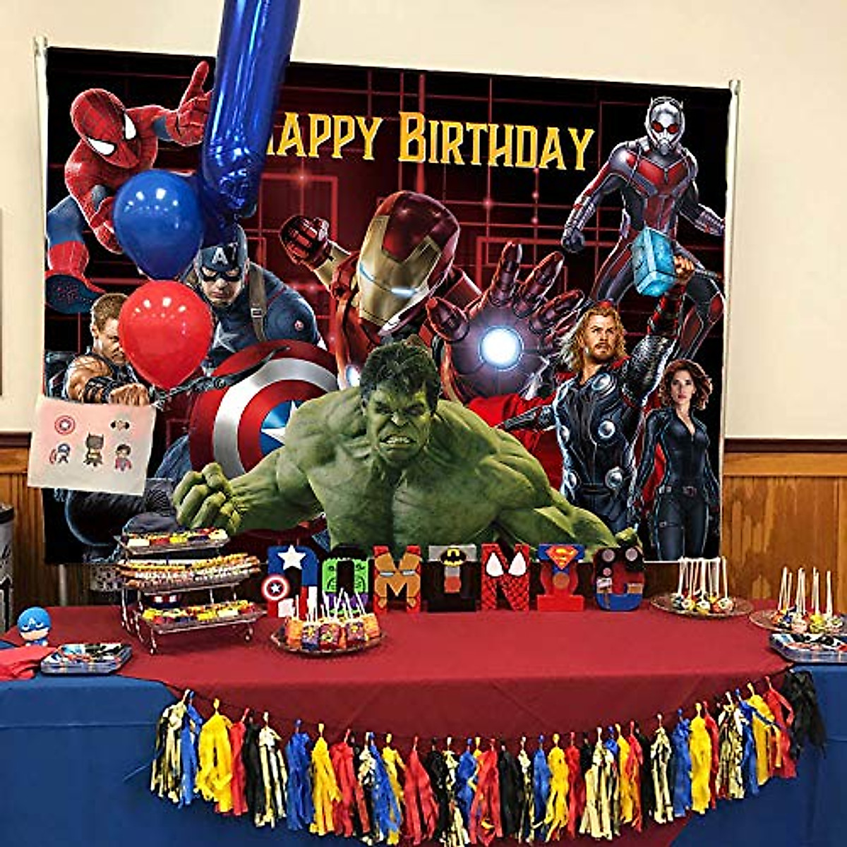GCH A-vengers Background Marvel Birthday Party Supplies Backdrop Superhero Theme Background Photography for Kids Birthday Banner Boys Birthday Party Decorations Banner Photo Booth Props (5X3FT)