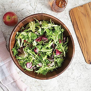 Lipper International Acacia Wave Bowl with Salad Hands,162.31 fluid ounce