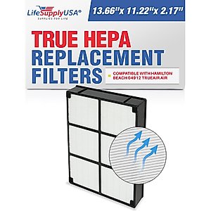 LifeSupplyUSA HEPA Filter Replacement Compatible with Hamilton Beach 04912 TrueAir Air Purifier Models 04160, 04161, 04150