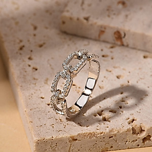 LAVALE Moissanite Wedding Band for Women,Twist Link D Color VVS1 Lab Created Diamond Rings,Half Eternity Stackable Band Ring,S925 Sterling Silver Chain Link Ring, 9, Metal, Moissanite