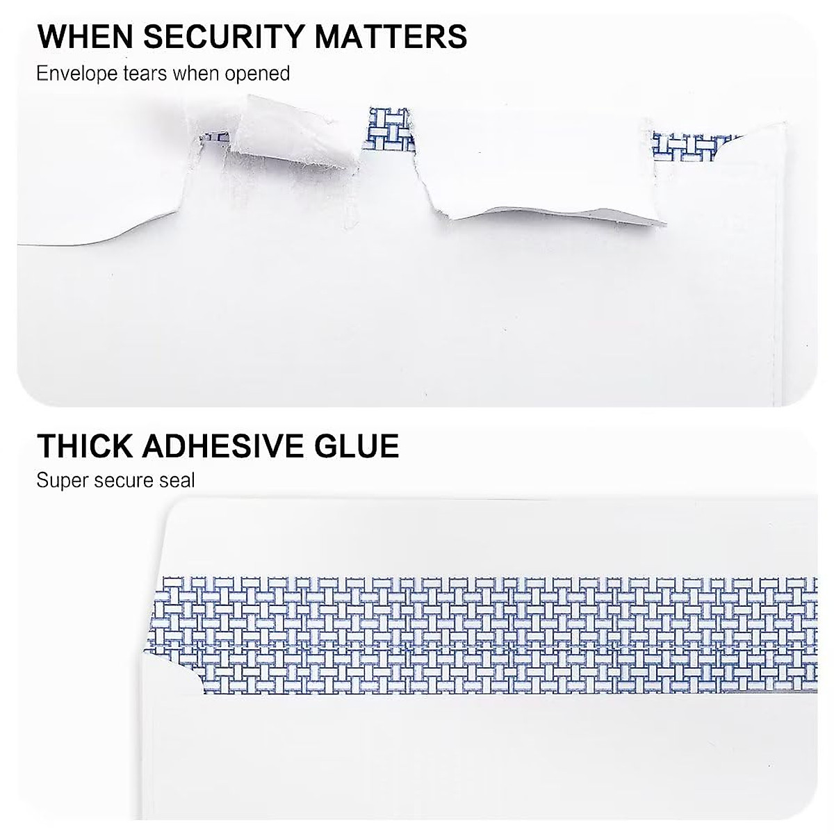#10 Security Self-Seal Envelopes, No.10 Windowless Bussiness Envelopes, Security Tinted with Printer Friendly Design - Size 4-1/8 x 9-1/2 Inch - White - 24 LB - 500 Count