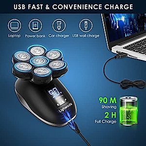 Head Shavers for Bald Men, Lighwode Waterproof 7D Blad Head Shaver Wet/Dry Anti-Pinch 5 in 1 Cordless LED Electric Razor Grooming Kit with Hair Clippers Beard Trimmer Nose Trimmer Cleansing Brush