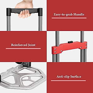 Nightcore Folding Hand Truck Dolly Cart, Portable Hand Cart with Telescoping Handle and TPR Wheels, Heavy Duty Hand Dolly with Bungee Cord for House Moving and Office Use