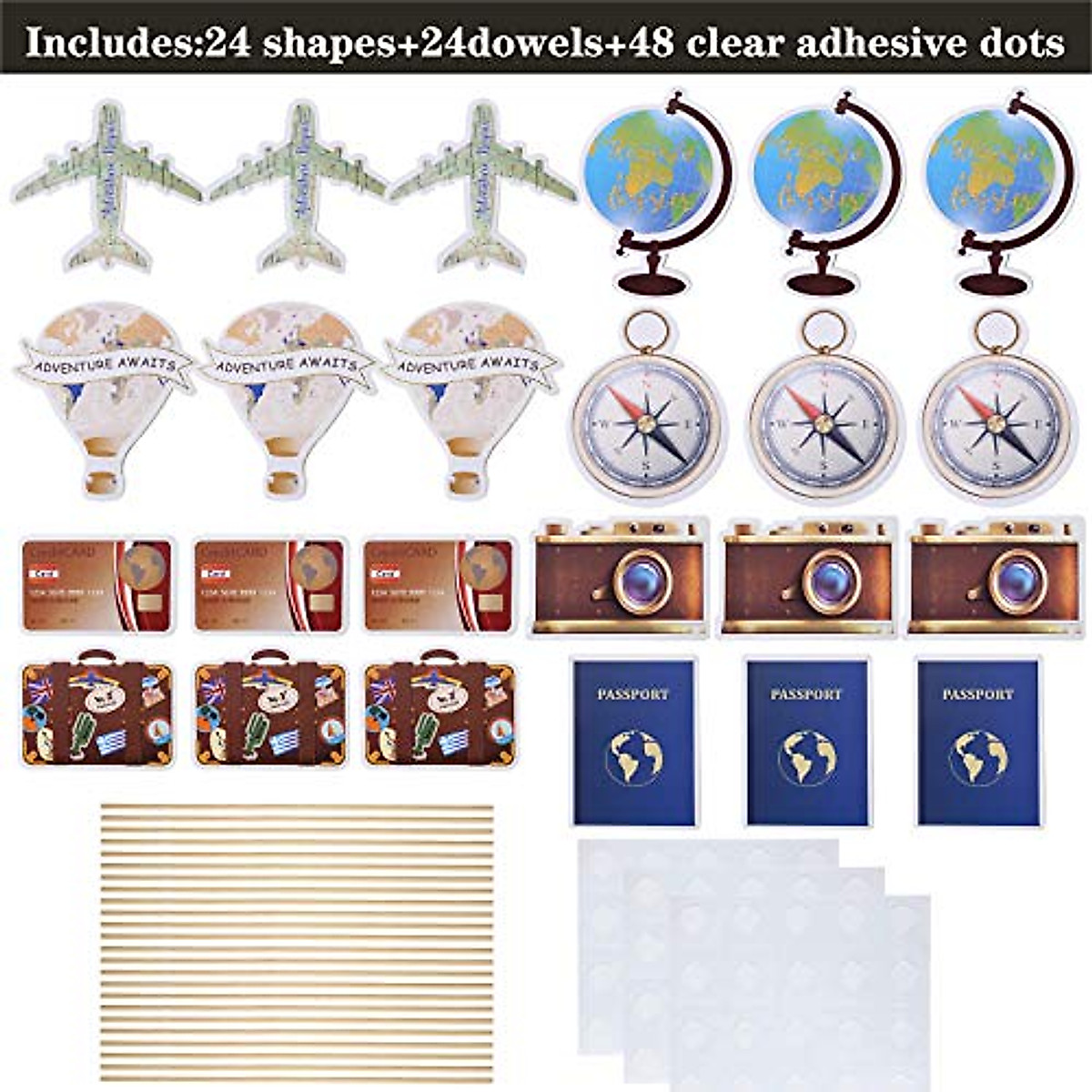 Let The Adventure Begin Centerpieces，Travel Around The World Decorations，Bon Voyage Travel Theme Party Table Toppers,Graduation Retirement Job Career Change Farewell Party Decorations Supplies