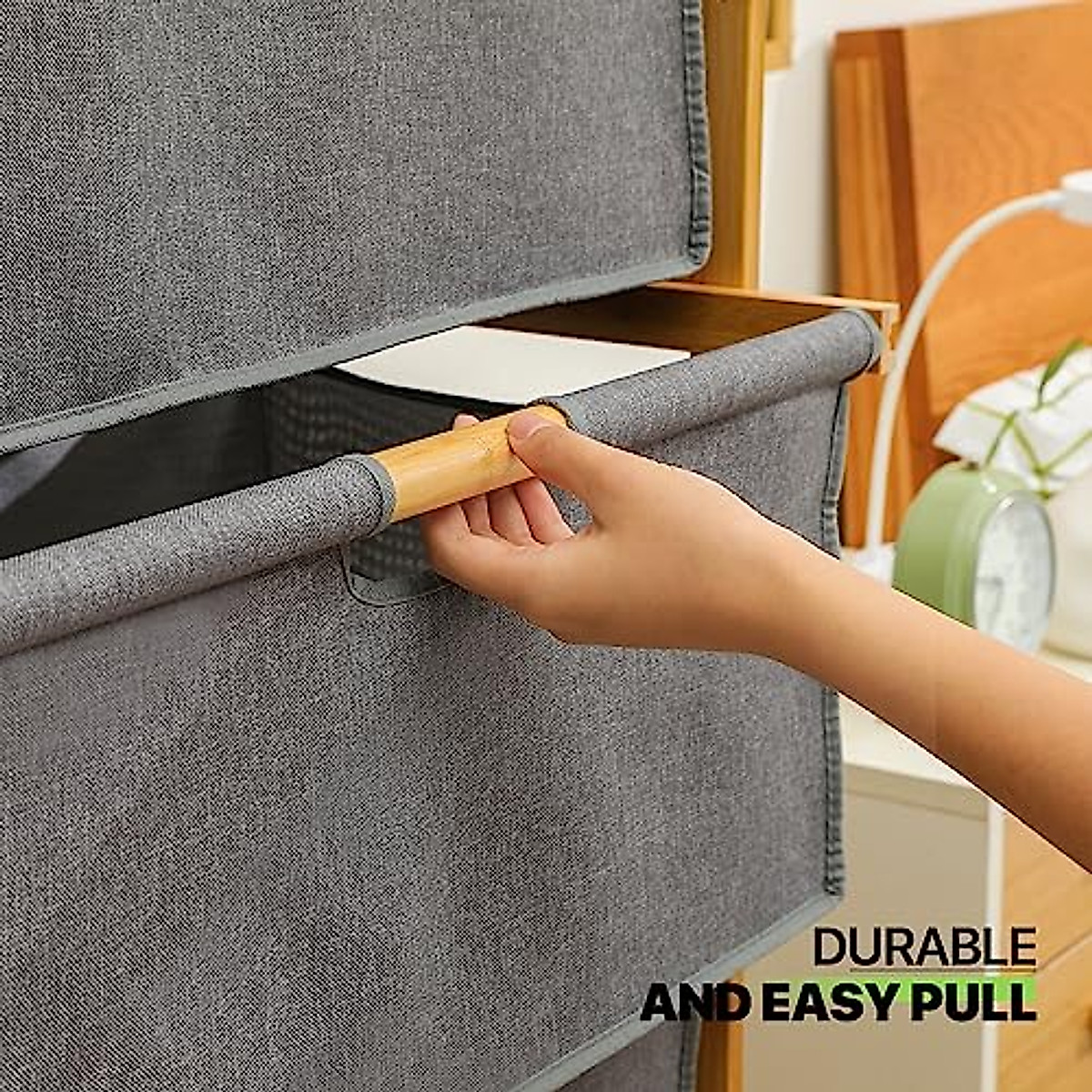 Magshion 3 Drawer Fabric Bin Storage Dresser Unit End/Side Table Nightstand Freestanding Organizer for Bedroom Living Room, Closet, Wide Chest of Drawers (3-Drawer)