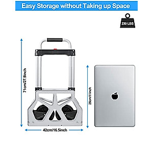 Dolly Cart 230 lbs Folding Hand Truck with 2 Elastic Ropes Portable Steel Folding Cart,Telescoping Handle,Handing Truck for Luggage, Moving, Travel, Shopping, Office Use, 2 Wheels