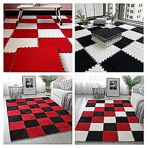 12Pcs Interlocking Carpet Tiles, 12x12inch Soft Foam Floor Mats, Square Puzzle Play Mat for Living Room Bedroom Playroom Decor(Color:White)