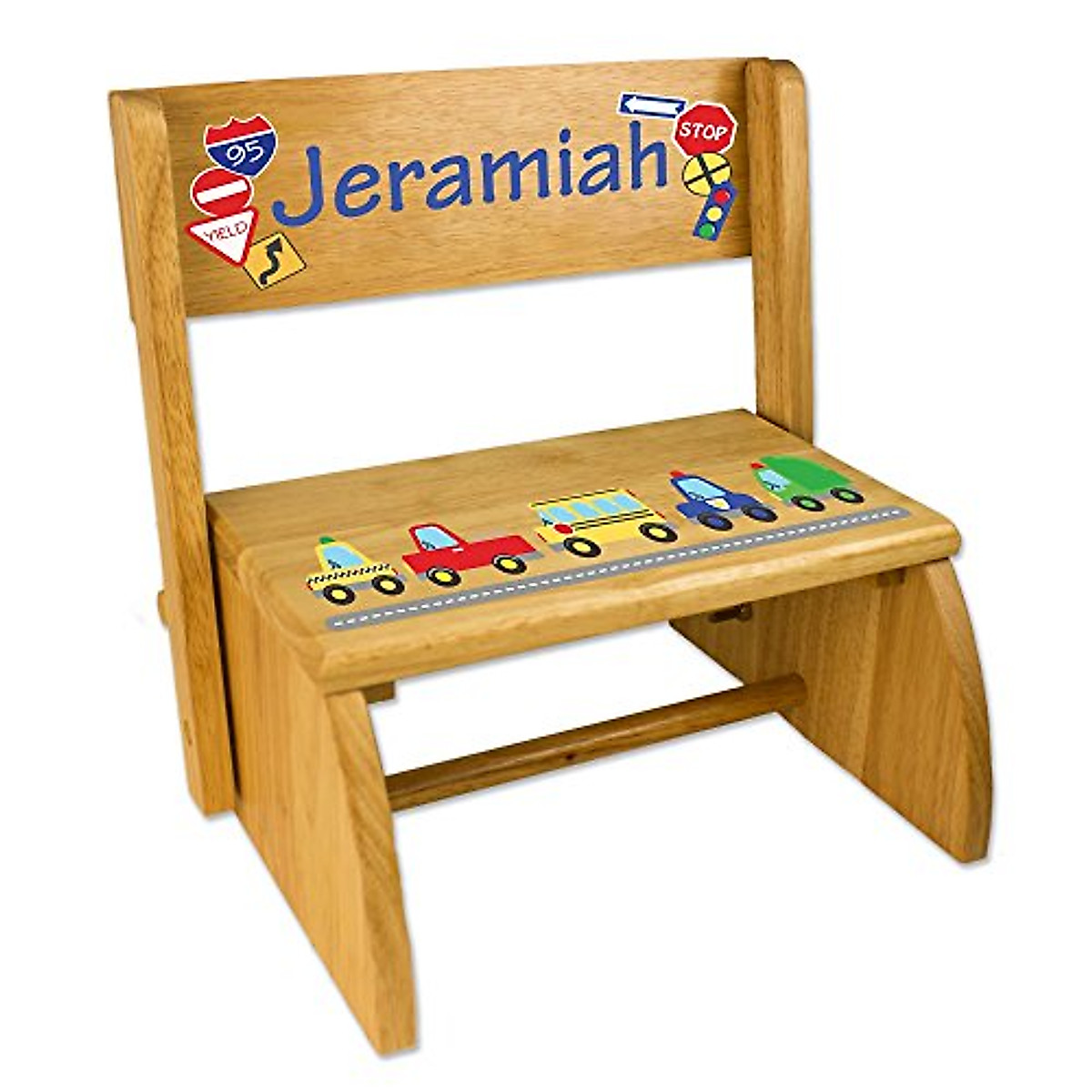 My Bambino Personalized Cars and Trucks Step Stool Bench Seat Wood