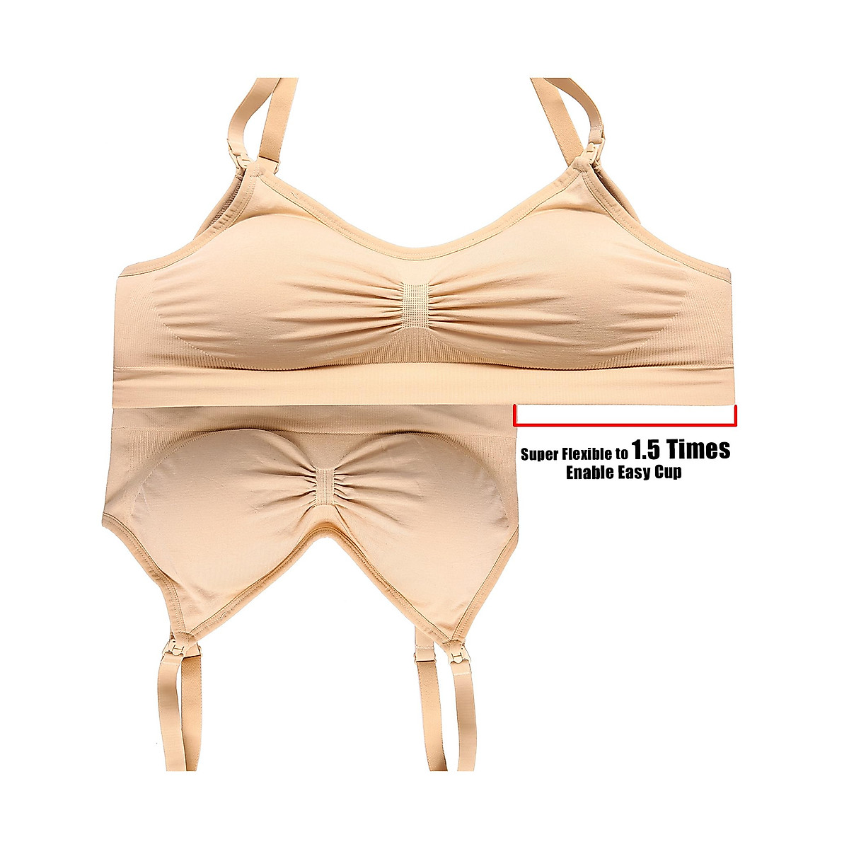 HOFISH Women's Full Cup Lightly Padded Wirefree Maternity Breastfeeding Nursing Bra, 3PCS/Pack(Pink-Black-Beige), L