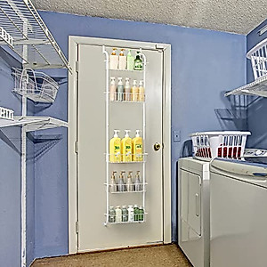 melos White Over The Door Pantry Organizer Rack, 6-Tier Heavy-Duty Metal Back Of Door Shelf Organizer, Over The Door Hanging Spice Rack With 6 Full Baskets - Storage, Closet, Bathroom, Kitchen, 15in