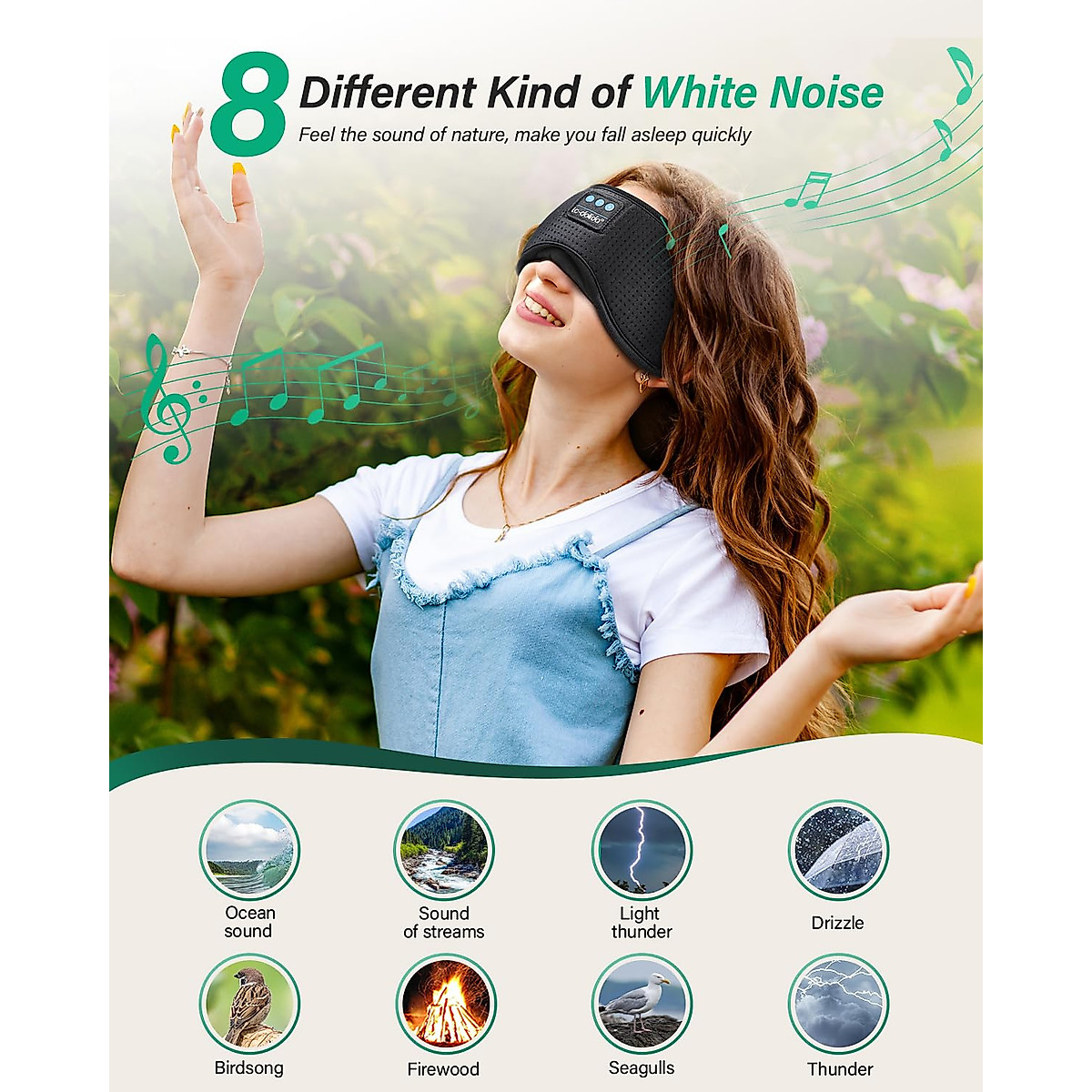 LC-dolida Sleep Headphones, White Noise Bluetooth Sleep Mask 3D Wireless Eye Mask Sleeping with Timing, Sleep Mask with Bluetooth Headphones for Side Sleepers Travel Yoga, Cool Gifts Men Women