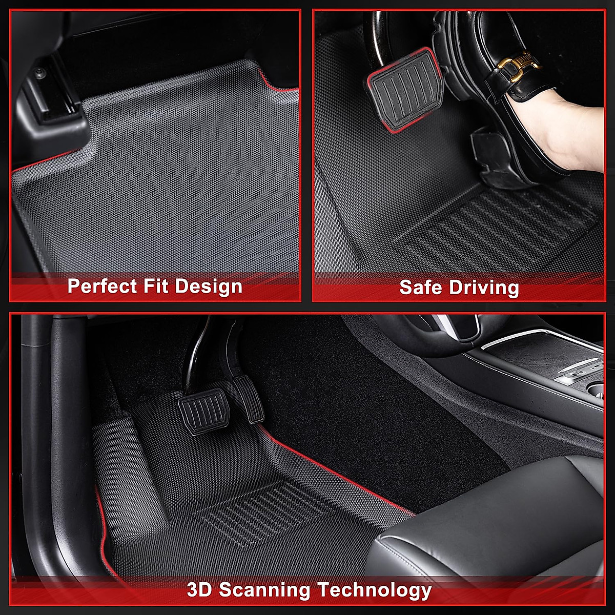 ROADGIVE 6PCS Tesla Model Y Floor Mats Cargo Liners 2021-2023(5 Seater), Custom Fit TPE All Weather Floor Liners Waterproof Car Interior Accessories
