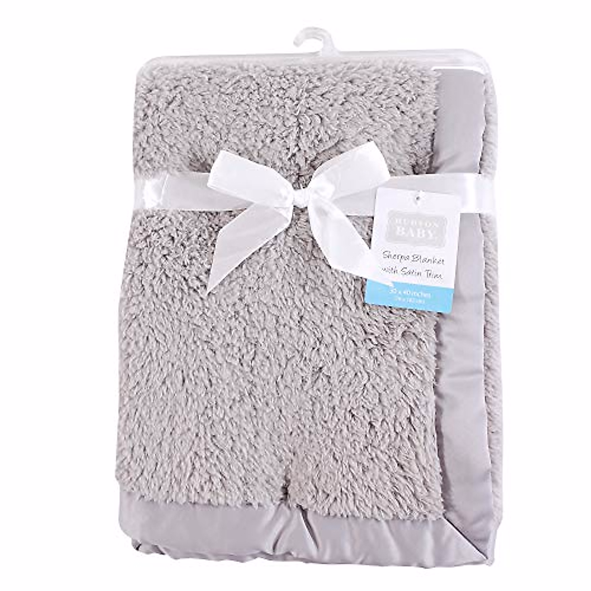 Hudson Baby Unisex Baby Sherpa Plush Blanket with Satin Binding, Gray, One Size