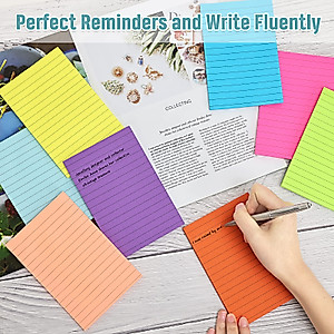 EOOUT 8 Pack Lined Sticky Notes 4x6 Inches, Bright Ruled Self-Stick Pads, Colorful Super Sticking Power Memo Pads, Strong Adhesive Notes for Home, Office, School, Meeting, 45 Sheets/pad