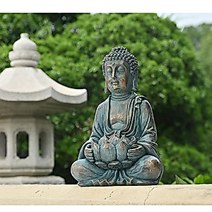 TERESA'S COLLECTIONS Meditating Buddha Statue for Garden Decor with Solar Lights, Large Resin Outdoor Statue Garden Sculpture Figurines for Home Patio Lawn Yard Decorations 12.6''