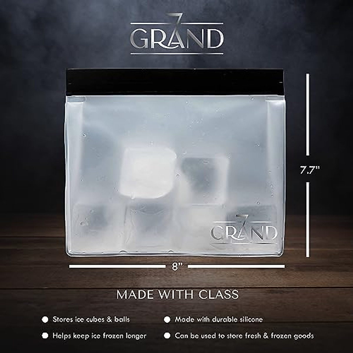 4 Piece Crystal Clear Ice Cube Maker - Square Ice Cube Mold Makes Large Square Ice Cube for Cocktails & Drinks - Clear Ice Maker with Silicone Container - Durable, Freezer-Safe, Food-Safe - 7Grand