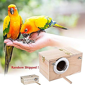 POPETPOP Wooden Bird Nesting Box, Parrot Clear View Window, Lovebirds Breeding Box, Bird Nesting Feeding Station House - Size S (Left or Right Open Window)