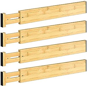 Drawer Divider, 4 PCS Bamboo Drawer Dividers Organizers, Adjustable Drawer Dividers for Clothes, Kitchen Drawer Divider, Dresser Drawer Divider, Drawer Separators, 17"-22" Expandable Drawer Divider
