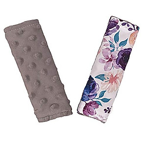 Baby Car Seat Neck Cover, Car Seat Strap Cover, Seat Belt Cushions Pads, Shoulder Strap Protectors, Reversible Pram Harness Covers in Minky Floral, Baby Neck Pad Protector