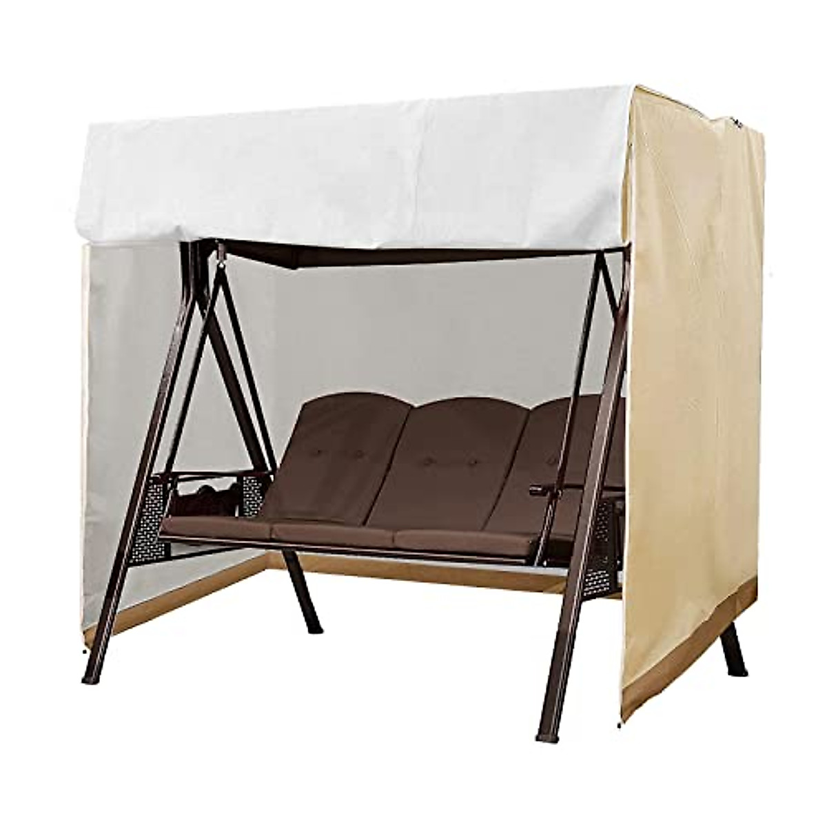 Quekehis Outdoor Swing Cover Waterproof 3 Seater Hammock Cover Patio Swing Chair Cover Garden Glider Cover Porch Swing Cover for Outdoor Furniture All Weather Protection Beige