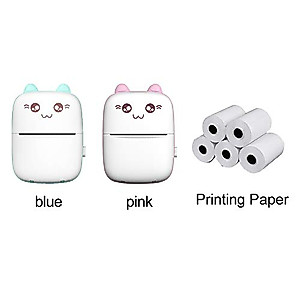 Portable Printer, Mini Pocket Printer, Mini Thermal Printer,200DPI Wireless Bluetooth BT 4.0 Photo Printer, Label Memo Receipt Paper Smart Printer with 1 Roll Thermal Paper (Blue)