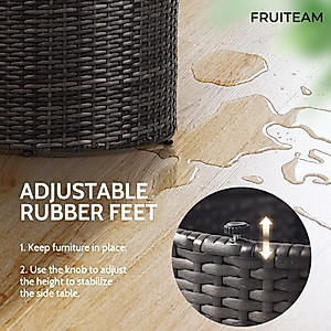 FRUITEAM Resin Wicker Outdoor Ottoman Set of 2 and 1 Pack Wicker Side Table, Storage Basket for Patio and Room Decor - Perfect for Balcony, Deck and Outdoor Seating