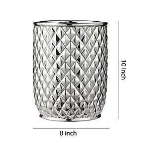Motifeur Bathroom Wastebasket - Ceramic Decorative Trash Can (Pineapple Pattern, Silver Grey)