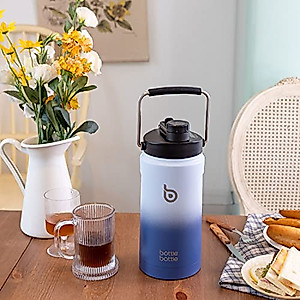 BOTTLE BOTTLE Insulated Water Bottle 64 oz with Straw and Dual-use Lid Half Gallon Water Jug Vacuum Stainless Steel for Workout and Sports Insulated Beer Growler with Handle（Ocean Blue）