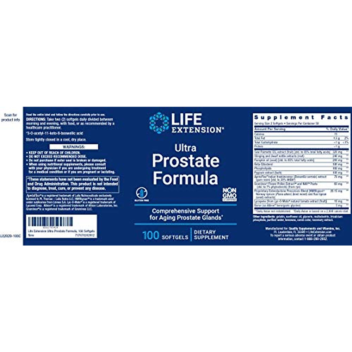 Life Extension Ultra Prostate Formula, 100 Softgels, Natural Supplement for Men