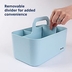 BLUE GINKGO Multipurpose Caddy Organizer - Stackable Plastic Caddy with Handle | Desk, Makeup, Dorm Caddy, Classroom Art Organizers and Storage Tote (Rectangle) - Blue