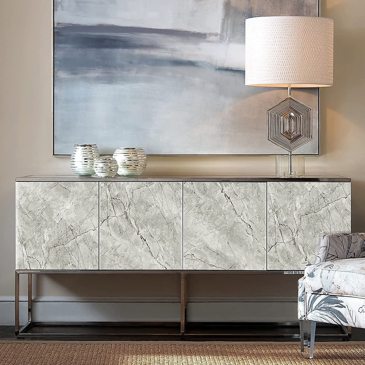 Erfoni Gray Glossy Marble Wallpaper Peel and Stick Countertops 15.8inch x 118inch Granite Removable Contact Paper Marble Self Adhesive Wallpaper for Kitchen Cabinets Shelf Liner Waterproof Vinyl