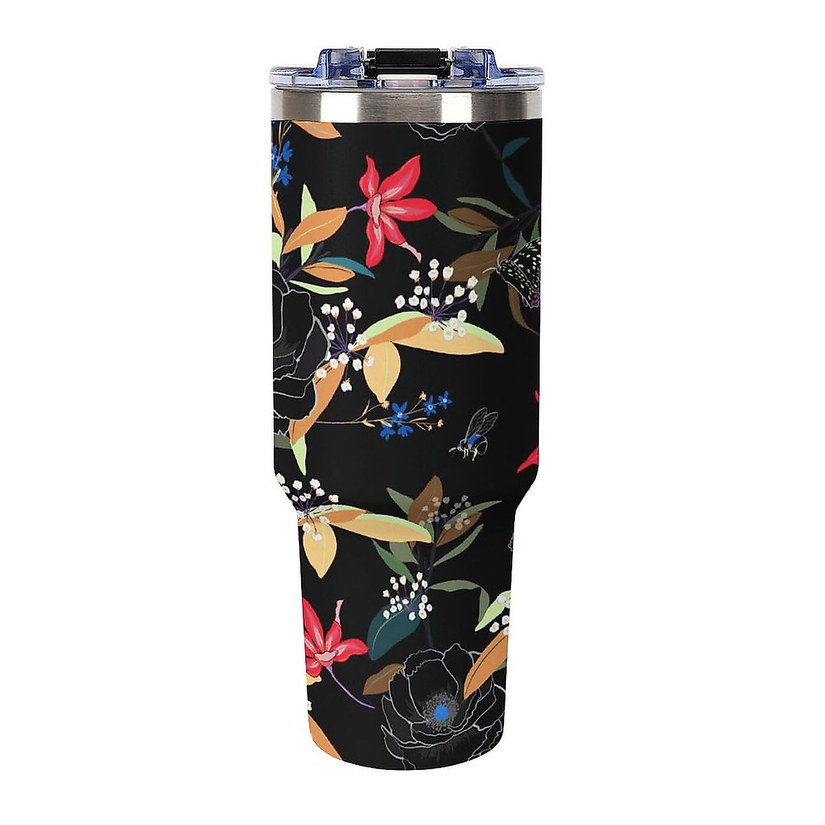 40oz Insulated Tumbler with Handle & Straw Stainless Steel Vacuum Sealed Water Bottle Leakproof Travel Mug for Car, Outdoor & Home BPA-Free Double Wall Cold Hot Beverage Thermos Flower