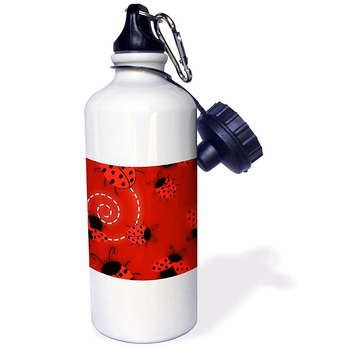 3dRose "Ladybug Pattern" Sports Water Bottle, 21 oz, White