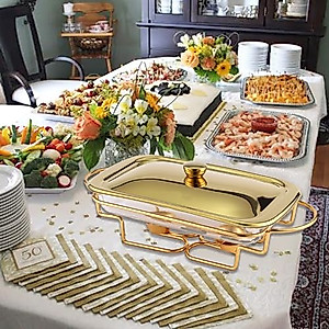 TUOJINRUIDA Gold Frame Chafing Dish Buffet Set - 2.0L x 4 Pack Elegant Warmer Server with Dual Fuel Holders Rectangular Food Warming Tray Gold