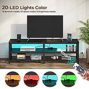 Rolanstar TV Stand with Led Lights & Power Outlets for 32/40/45/55/60/65/70 inch TVs, Entertainment Center with Open Storage, TV Table, 3-Tier Television Stands for Living Room, Black