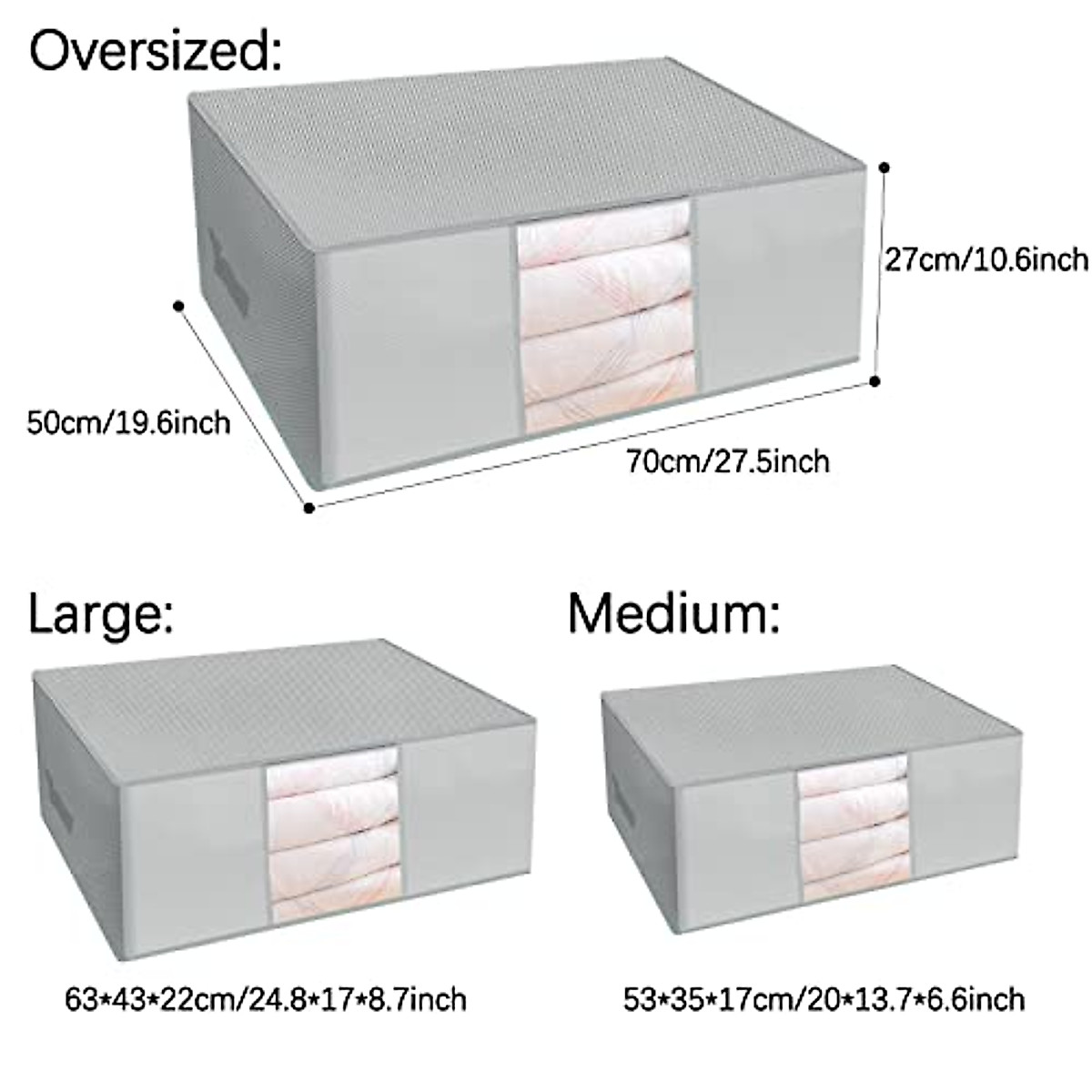 ZenTiky 3 Packs Large Clothes Storage Bag, Double Zipper Clothes Organizer with Clear Window for Store Quilt, Blanket, Pillow, Bed Sheet, Jacket (XL + L + M)