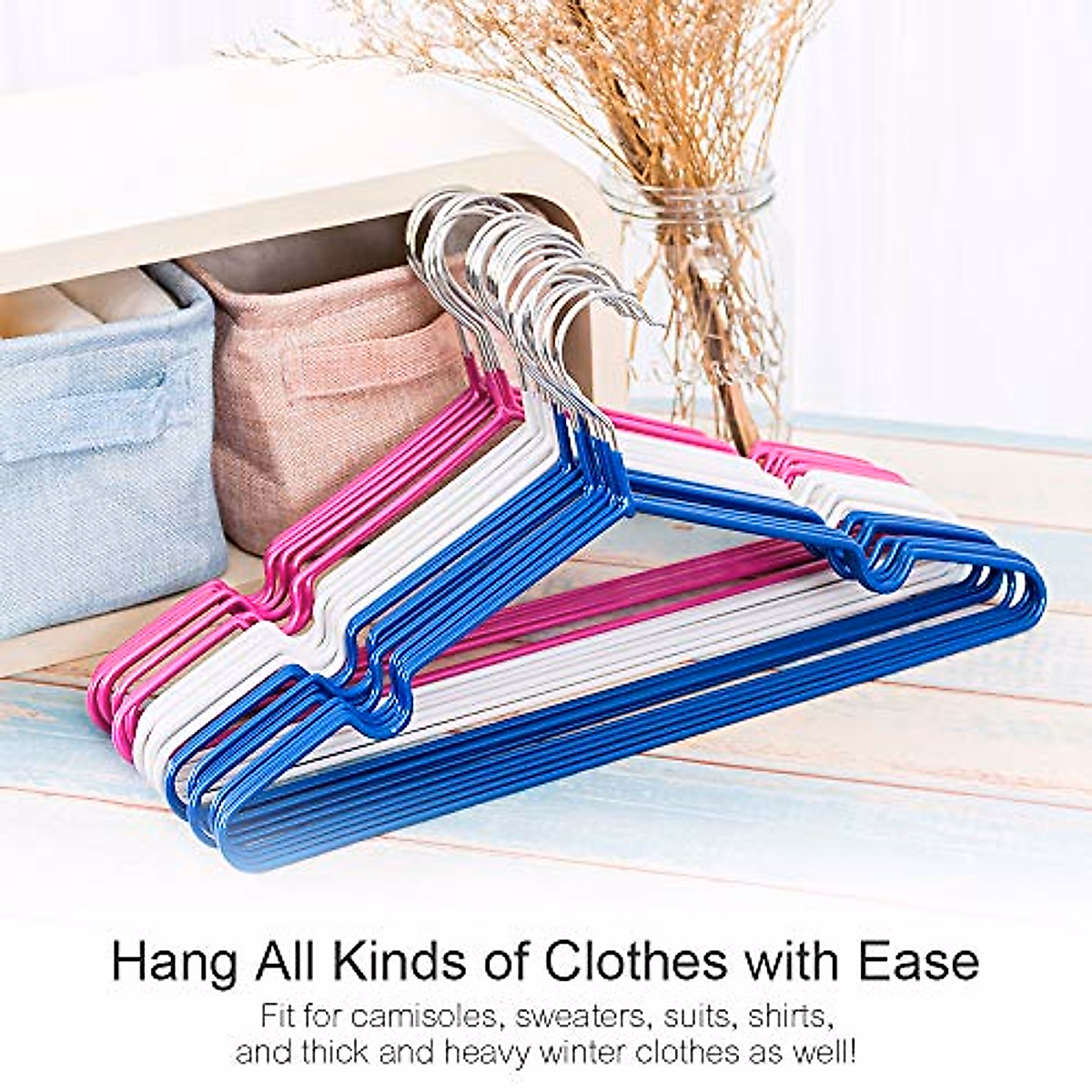 Lomani Colored Steel Clothes Hangers, Non Slip Hangers, Durable Heavy Duty, Coat Hangers, No Shoulder Bump Suit Hangers, Laundry Metal Hangers, Space Saving Adult Clothes Hangers 60 Pack-Random Color