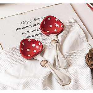RESVUGA Cute Mushroom Spoons - Soup Spoon Set of 2, Safety Matt Ceramics - Use for Dessert, Breakfast, Soup.