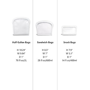 DGitaor Reusable Silicone Storage Bags, 4Pack Silicone Snack Sandwich Half Gallon Bags, Endurables Silicone Ziplock Bags for Food Storage, Freezer, Microwave, Oven, Dishwasher Safe, Heavy Duty