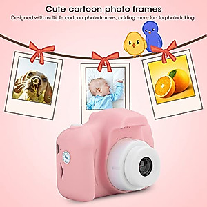 Children Camera,HD Cartoon Digital Video Camera Toy for Children Kids,2.0in IPS Screen,Multiple Cartoon Photo Frames,Taking Photos,Recording Videos,DIY Photos (Pink)