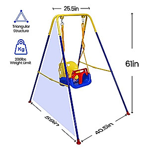 3-in-1 Toddler Swing Set and Baby Jumper, Baby Swing with Bouncers for Indoor Outdoor Play, Sturdy Safety Seat and Foldable Metal Swing Stand Easy to Assemble and Store at Home Garage