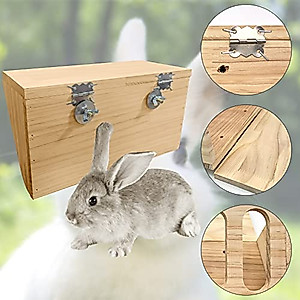 Tfwadmx Rabbit Hay Feeder Chinchilla Grass Holder Small Animals Wooden Feeding Dispenser Bunny Less Wasted Food Manger with Cleaning Set for Guinea Pig Gerbil Hamster Squirrel