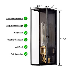 c cattleya Brass Outdoor Wall Sconce, Anti-Rust Exterior Light Fixtures with Tempered Glass, Waterproof Outdoor Porch Light for House Front Porch Garage Patio Hallway