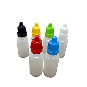 1/2 oz (15ml) LDPE Plastic Thin Tip Dropper Bottles, Small Empty Squeeze Dropper Bottles - Solvents, Essential Oils, Eye drops, Saline, Arts and Crafts -BPA Free -pack of 6 with mixed color caps
