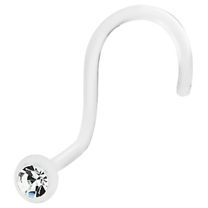 Forbidden Body Jewelry 20g Metal Free BioFlex Clear Nose Screw with 2mm Clear Crystal Gem