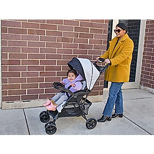 Kolcraft Cloud Plus Lightweight Easy Fold Compact Toddler Stroller and Baby Stroller for Travel, Large Storage Basket, Multi-Position Recline, Convenient One-hand Fold, 13 lbs - Slate Gray