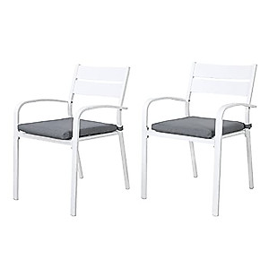 Soleil Jardin Outdoor Aluminum 2-Piece Patio Dining Chairs with Cushions, Stackable Bistro Chairs for Balcony, Garden, Backyard, White Finish & Grey Cushion