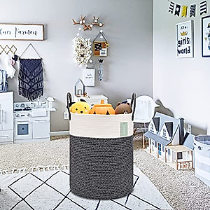 BOSROTY Extra Large Blanket Basket, Tall Laundry Basket, Laundry Hamper, Large Storage Basket, 15.7”x 19.7”, Cotton Rope Basket, Woven Basket, Toy Basket, Clothes Baskets, White & Black